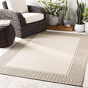 Livabliss Hampshire Solid Border Outdoor Area Rug, 7'3" Round, Brown