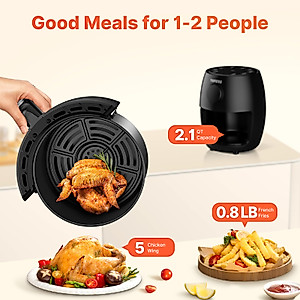 Small Compact Air Fryer, 2.1QT, 4-in-1 Small Mini Airfryer, Bake, Roast, Reheat, 98% Less Oil, Adjustable Temperature Control w/ 60min Timer, Quiet, Nonstick & Dishwasher Safe Basket, BPA-Free, Black