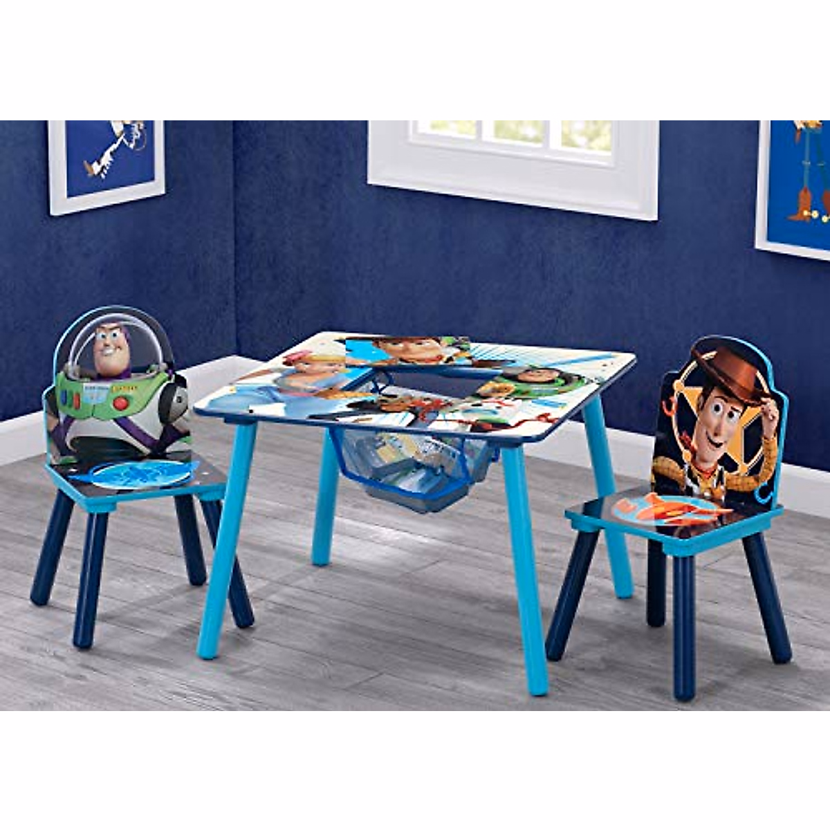 Delta Children Kids Table and Chair Set with Storage (2 Chairs Included) Plus Design and Store 6-Bin Toy Storage Organizer - Arts & Crafts, Homeschooling, Homework & More, Disney/Pixar Toy Story 4