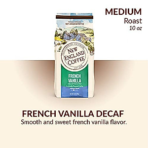 New England Coffee French Vanilla Decaffeinated Medium Roast Ground Coffee, 10oz Bag (Pack of 1)