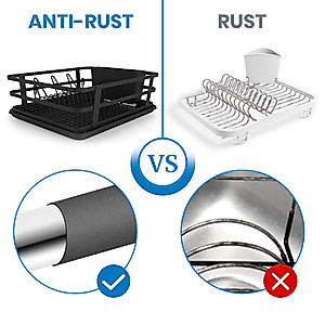 TreeLen Dish Drainers for Kitchen Counter with Drainboard Set Black Dishes Drying Rack Dish Sink Strainers with Removable Utensil Cup Holder-Black-14.6x11.8”