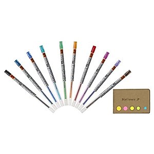Signo Gel Ink Refills for Style Fit Gel Multi Pen 0.28mm 10 Color Ink, Sticky Notes Value Set