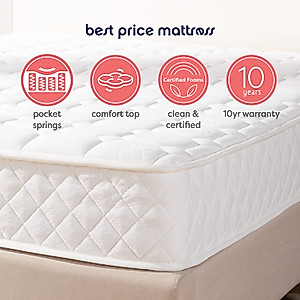 Best Price Mattress 8 Inch Tight-Top Pocket Spring-Mattress - Motion Isolation Individually Encased Pocket Springs, Comfort Foam-Top, CertiPUR-US Certified Foam, King, White