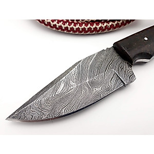 Nooraki SK-65 Handmade Damascus Hunting Knife 8.5 inches Full Tang Blade with Leather Sheath Skinner Knife, Exotic Walnut Wood Handle