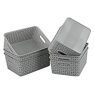 Kiddream Plastic Weave Storage Basket, 6-pack Grey Organizing Bin