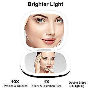 deweisn Compact Mirror, Lighted Travel Makeup Mirror with 1X/10X Magnifying Double Sided Dimmable Portable Pocket Mirror for Handbag, USB Charging(Black)