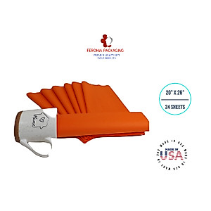 Orange Tissue Paper Squares, Bulk 24 Sheets, Premium Gift Wrap and Art Supplies for Birthdays, Holidays, or Presents by Feronia packaging, Large 20 Inch x 26 Inch