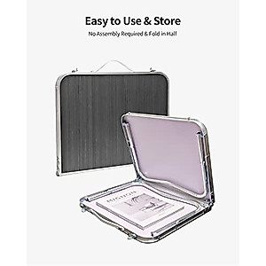 FISYOD Folding Laptop Table, Bed Table Lap Desk, Breakfast Tray Table, Portable Mini Picnic Study Reading Drawing Table, Folding in Half with Inner Storage Space (Dark Grey)