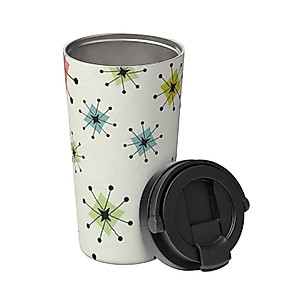 BKDODKS Atomic Stars Retro Pattern Print Insulated Coffee Mug Stainless Steel Travel Cup Work Home Hot Cold Water Bottle