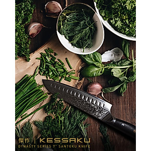 KESSAKU Santoku Knife - 7 inch - Damascus Dynasty Series - Razor Sharp Kitchen Knife - Forged 67-Layer Japanese AUS-10V High Carbon Stainless Steel - G10 Garolite Handle with Blade Guard