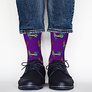 AOYEGO Roosters Funny Socks Colored Cock Poultry Retro Elegance Bantam Purple Novelty Casual Crew Socks Contrast Color Design for Women Men Gift