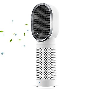 Small Air Purifier, QUEENTY Desktop Air Purifier Ionizer with True H13 HEPA Filter, Travel Air Purifiers for Bedroom Home, Pets, 2 Speeds, Energy Save, 3 Stage Filtration System (Grey) (White)