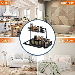 uxcell 2 Set Under Sink Organizers and Storage, 2 Tier Sliding Bathroom Cabinet Organizer Pull Out Kitchen Cabinet Organizer, Multi-Purpose Basket Organizer Drawer, White