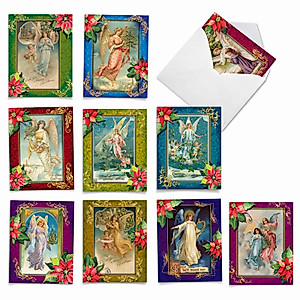The Best Card Company - 10 Religious Christmas Note Cards (4 x 5.12 Inch) - Boxed Angel Greeting Cards, Assorted Set (Not Foil) - Christmas Angels M1747XS