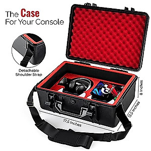 KELIUS Hard Shell Carrying Case Compatible with PS5 with Formfitting Foam Cutouts, Shock-Absorbing Protection, and Detachable Shoulder Strap, Portable Waterproof Travel Case for PlayStation 5 Console
