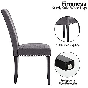 thksbought Set of 2 Dining Chairs Medieval Retro Leisure Fabric Cushioned Pine Chair Legs with Nail Head Decoration(Gray)