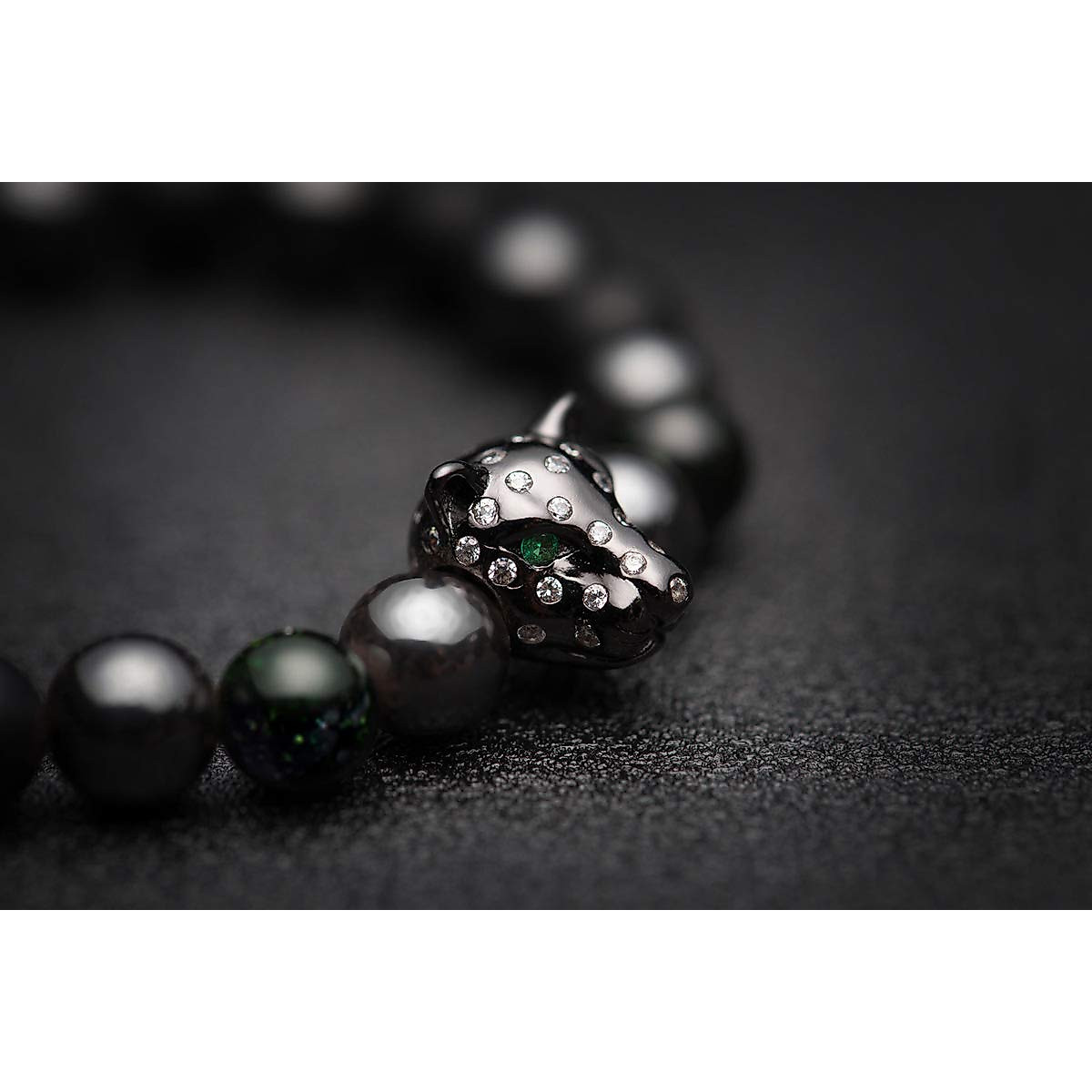 Karseer Black Panther Magnetic Hematite and Matte Onyx Natural Stones Beaded Stretch Bracelet Energy Crystal Meditation Prayer Stress Relief Beads Bracelet for Men Women