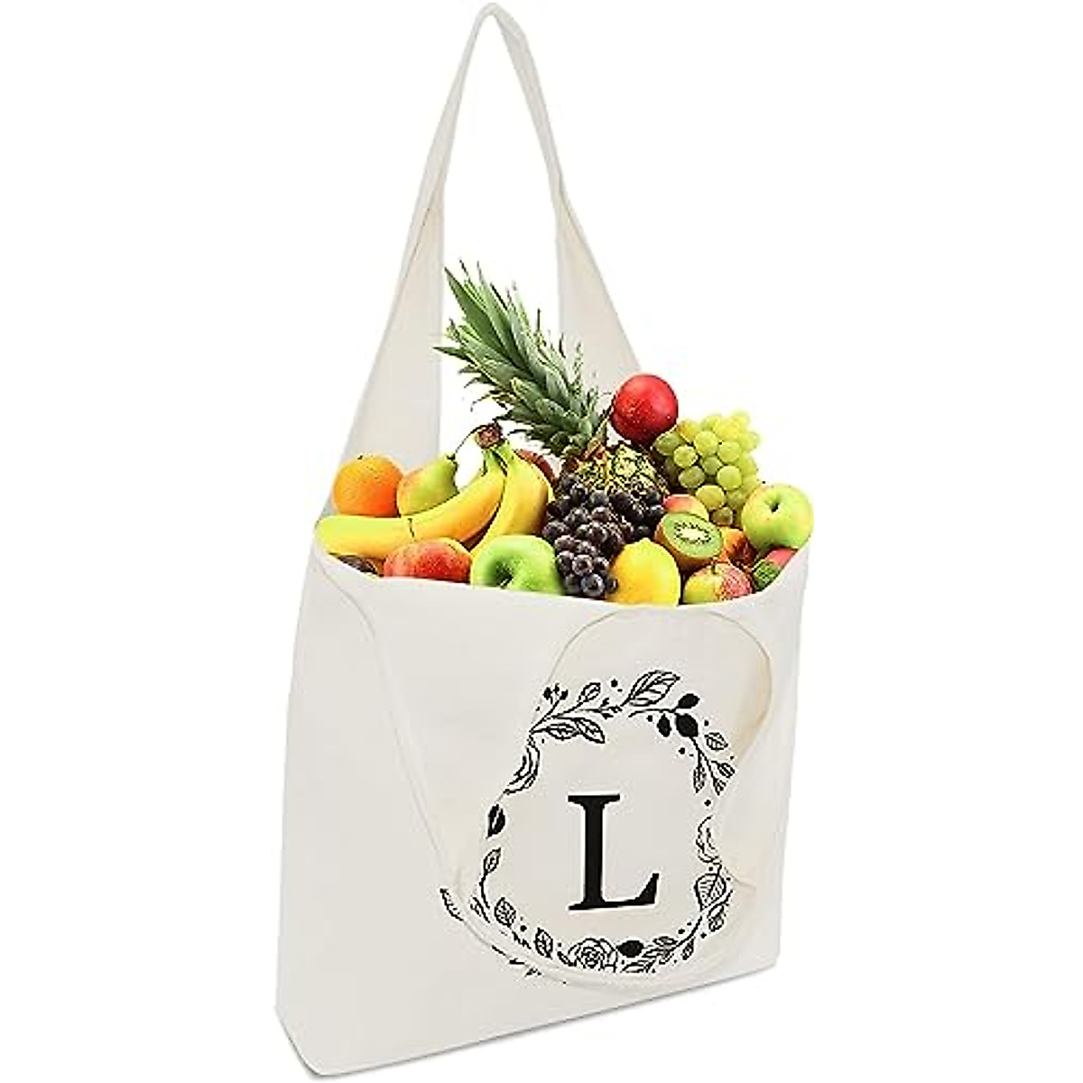 YieeTam Personalized Initial Canvas Tote Bag, Reusable Grocery Bags with Inner Pocket, Large Canvas Tote Bag for Women