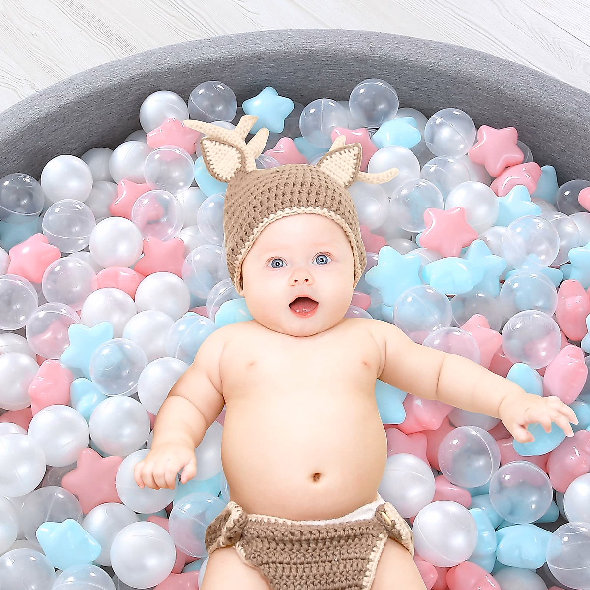 Heopeis Star Pit Balls for Ball Pit - Pack of 100 -Pastel and Pearl Star Balls BPA Free Phthalate Free Crush Proof Balls for Toddlers Baby Kids Party(50Balls+50Stars).