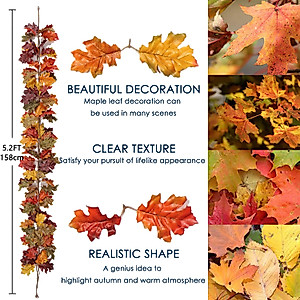 4 Pack Fall Oak Leaves Garland Artificial 5.2ft Fake Autumn Leaf Foliage Garland Hanging Vines for Indoor Outdoor Home Halloween Thanksgiving Wall Mantel Party Decor
