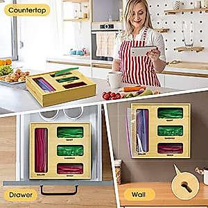 pentaQ Ziplock Bag Organizer, Food Plastic Storage Bag Holder for Kitchen Drawer, Wall Mountable Kitchen Organization and Storage for Gallon, Quart, Sandwich and Snack Variety Size Bag (Natural)