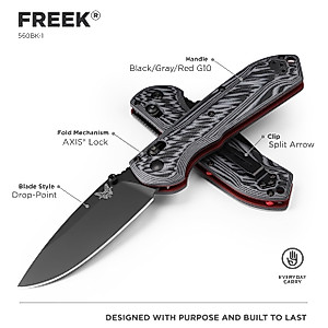 Benchmade - Freek 560BK-1 EDC Knife with Gray/Black G10 Handle (560BK-1)