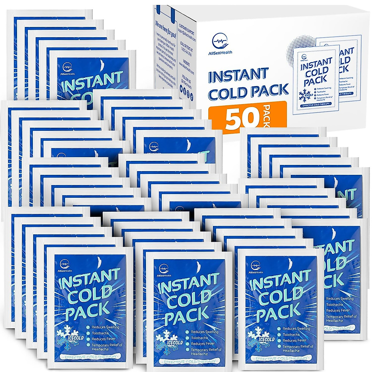 50 Pack Instant Ice Cold Pack (6” x 4.5”) - Disposable Instant Ice Packs for Injuries | Cold Compress Ice Pack for Pain Relief