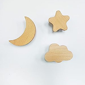 ANYU Wooden Coat Hooks Wall Mounted, Moon Star Cloud Shape Wood Wall Hooks Vintage Hangers for Hat, Towel, Key (Beech Wood)