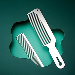 Patelai 2 Pieces Metal Comb Set, Stainless Steel Blending Comb Fine Styling Cutting Comb Flat Top Clipper Comb Metal Detangling Comb for Men Women Salon, Silver