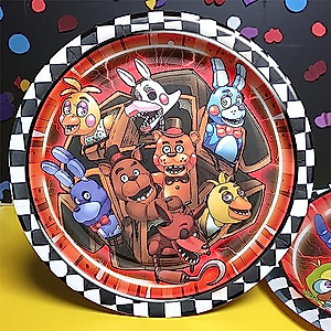 Valentina Buck 24 counts Fnaf Party Plates, Game Plates Birthday Plate 7&9 Inches, Cake Paper Dessert Set Supplies Decorations,Red