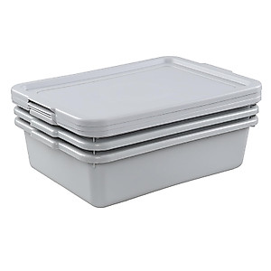 Jandson 3-Pack 13 L Commercial Bus Tub Box, Plastic Restaurant Bus Tubs with Lids, Grey
