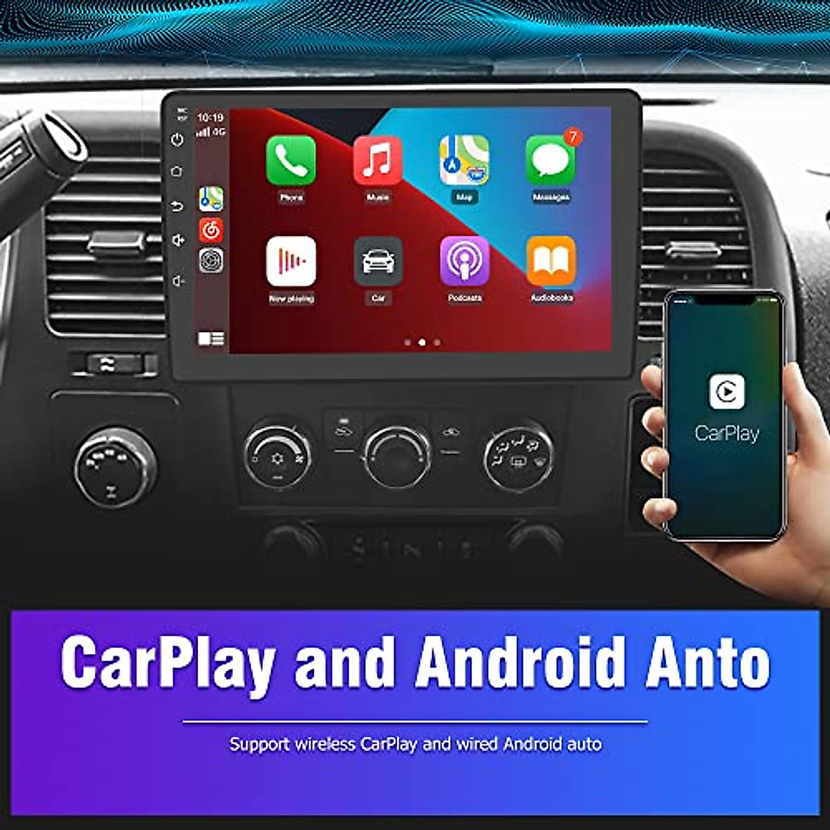 Android 10.0 [2GB+32GB] Car Radio Compatible for GMC Acadia Savana Chevrolet Silverado Avalanche, 10 Inch Touch Screen with GPS/FM/WiFi/USB, Support SWC, Wireless Carplay/Wired Android Auto