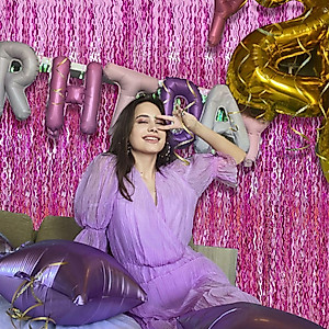 Pink Fringe Backdrop Streamers Party Decorations, Pink Wall Decor, Pink Birthday Decorations for Women, Pink Halloween Decor, Bachelorette Party Decorations, Baby Shower Decorations for Girl