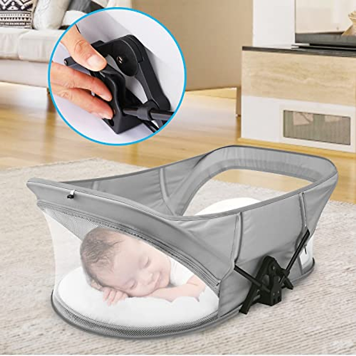 Portable Baby Crib Foldable Baby Bed - Mini Crib Travel Bassinet with Matterss for Newborn,Infant Travel Bed with Breathable Mesh,Baby Portable Bed for Bed,Sleeper for Outddor Camping,Beach,Pinic