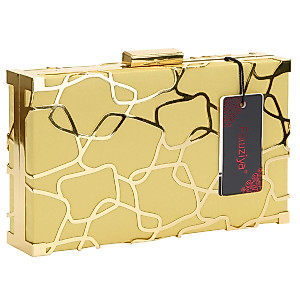 Fawziya Evening Purse Satin Geometric Metal Hollow Oversized Clutch Bags For Women Clutchess-Gold