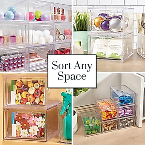 STORi 2-Pack Audrey Stackable Clear Plastic Organizer Drawers | 4.5-Inches Tall | Organize Cosmetics and Beauty Supplies on a Vanity | Made in USA