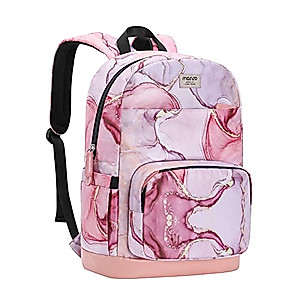 MOSISO 15.6-16 inch 20L Laptop Backpack for Women Girls, Polyester Anti-Theft Casual Daypack Bag with Luggage Strap&USB Charging Port, Travel Business College School Bookbag, Marble MO-MBH216, Pink
