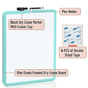 Mr. Pen- Dry Erase Board, 14” x 11” with a Black Dry Erase Marker, Mint Green Frame, Small White Board Dry Erase, Dry Erase Board Small Dry Erase Board, Small Whiteboard