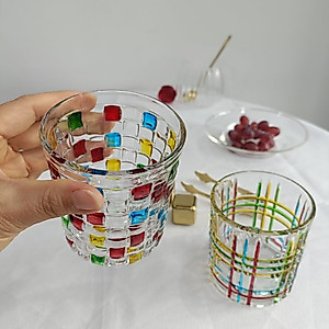 RYUHYF Hand painted glass,water glass,tea cup,juice cup,wine cup,beer glass set 1 pieces(Painted striped cup)