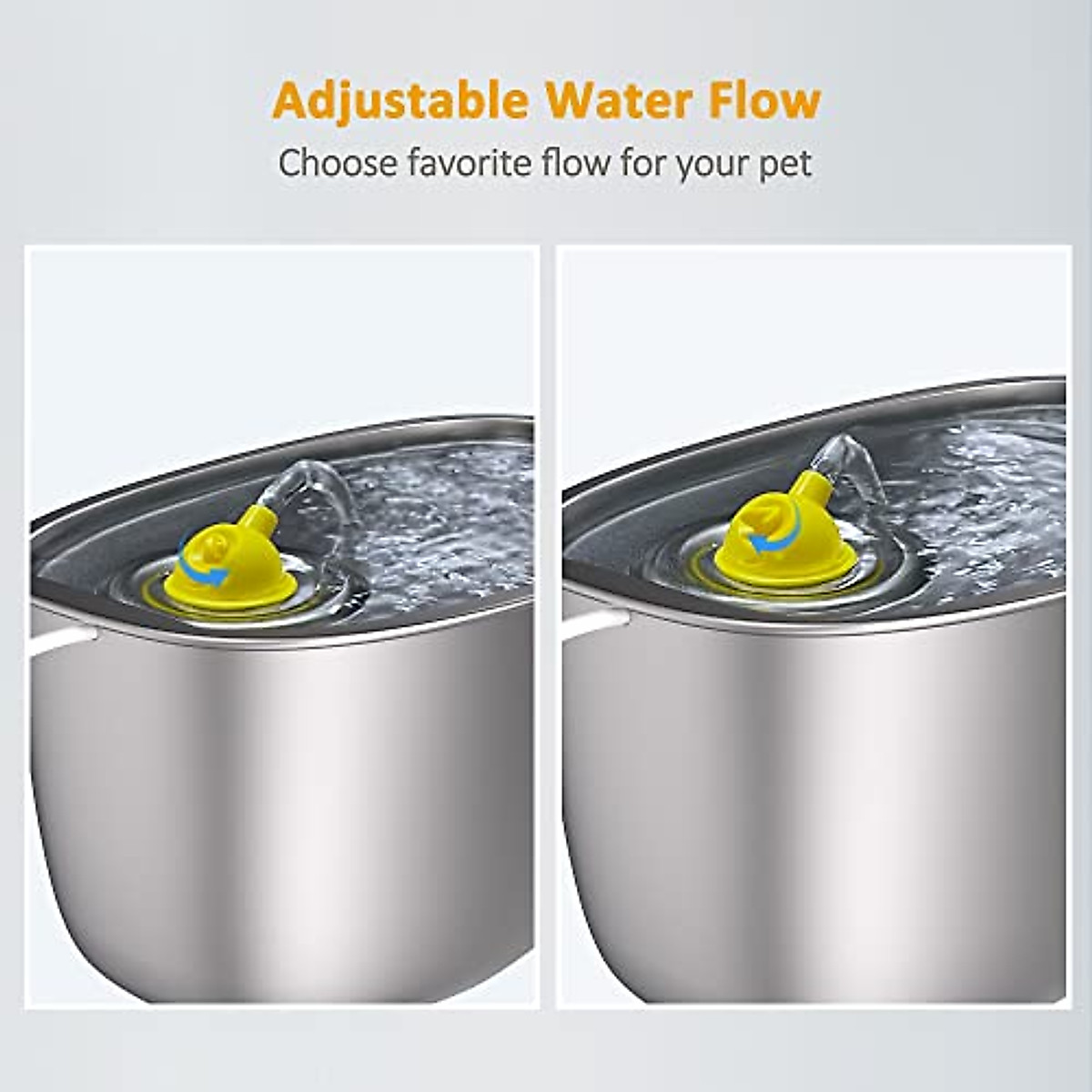 Petory - Automatic Stainless Steel Pet Water Fountain, Water Dispenser with 2 Replacement Filters, 2.1L/71oz BPA-Free, for Cats Inside with Adjustable Water Flow