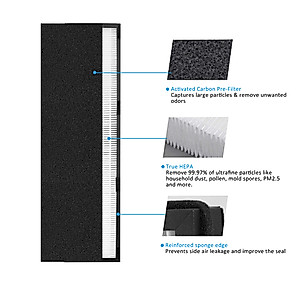 True HEPA E Size Replacement Filter,Compatible with Idylis FIL-GG-125 & IAP-GG-125,AC5250PT Replacement Filters Fit for Germ Guardian Air Purifier FLT5000 AC5000 Series Filter C,2 HEPA+2 Pre-filters