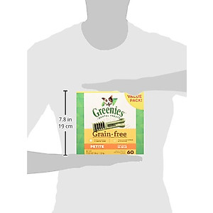 GREENIES Grain Free Petite Natural Dog Dental Care Chews Oral Health Dog Treats, 36 oz. Pack (60 Treats)