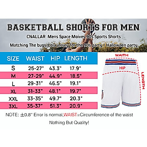 CNALLAR Men's Basketball Shorts Space Movie Basketball Shorts White/Black (White, Large)