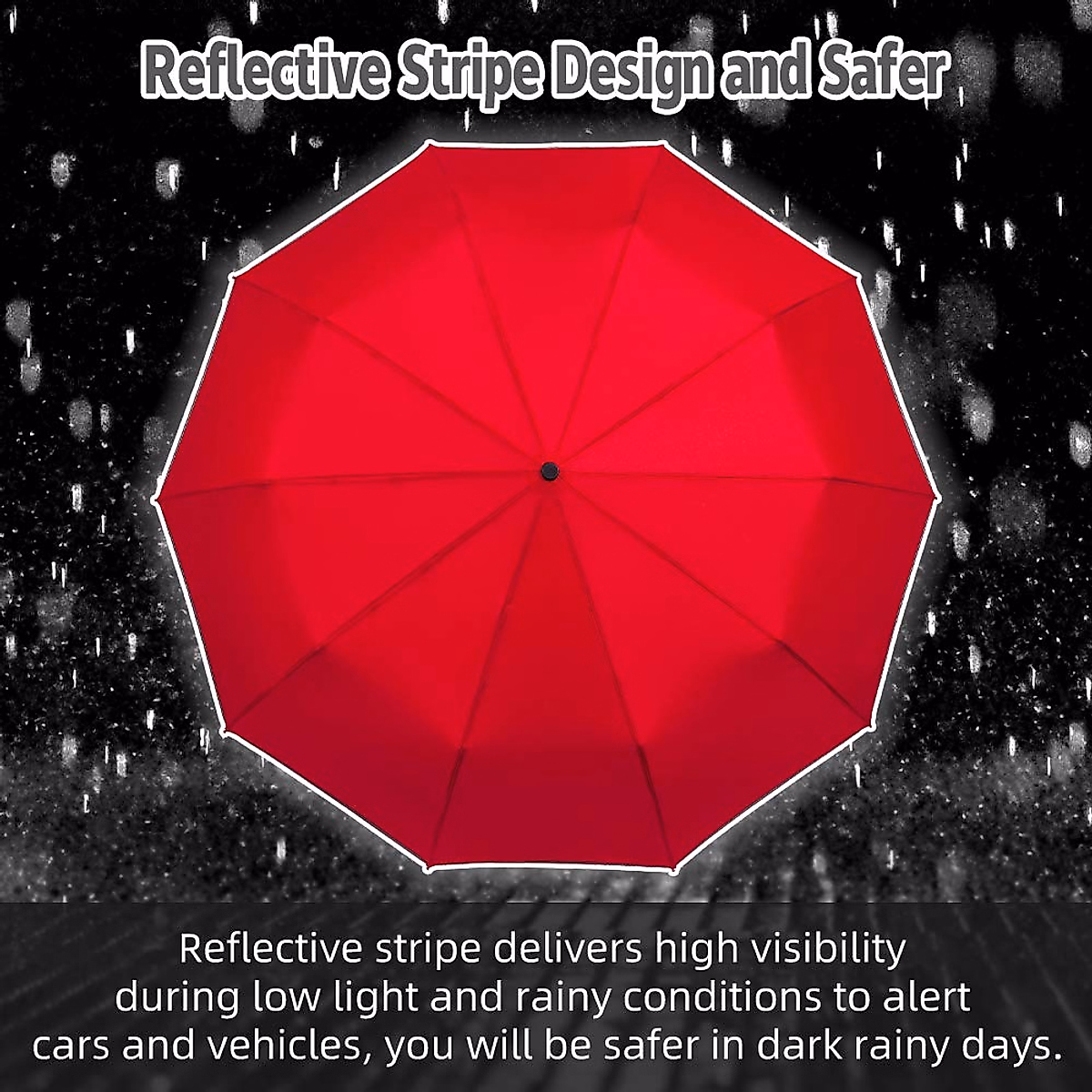 FDJASGY Windproof Travel Umbrella with Teflon Coating Auto Open Close Lightweight Sun&Rain Umbrella with 10 Rib Construction and Reflective Stripe Zipper Pouch