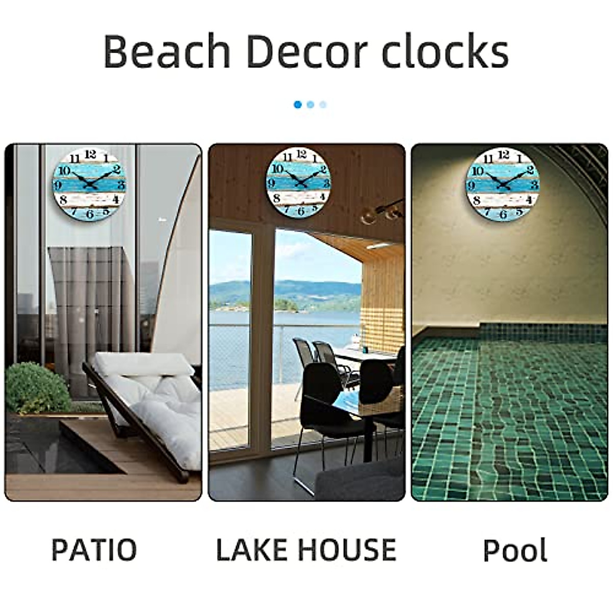 CHYLIN Nautical 14 Inch Wall Clock, Blue Ocean Theme, Silent Sweep Movement, Easy to Read, Good Gift