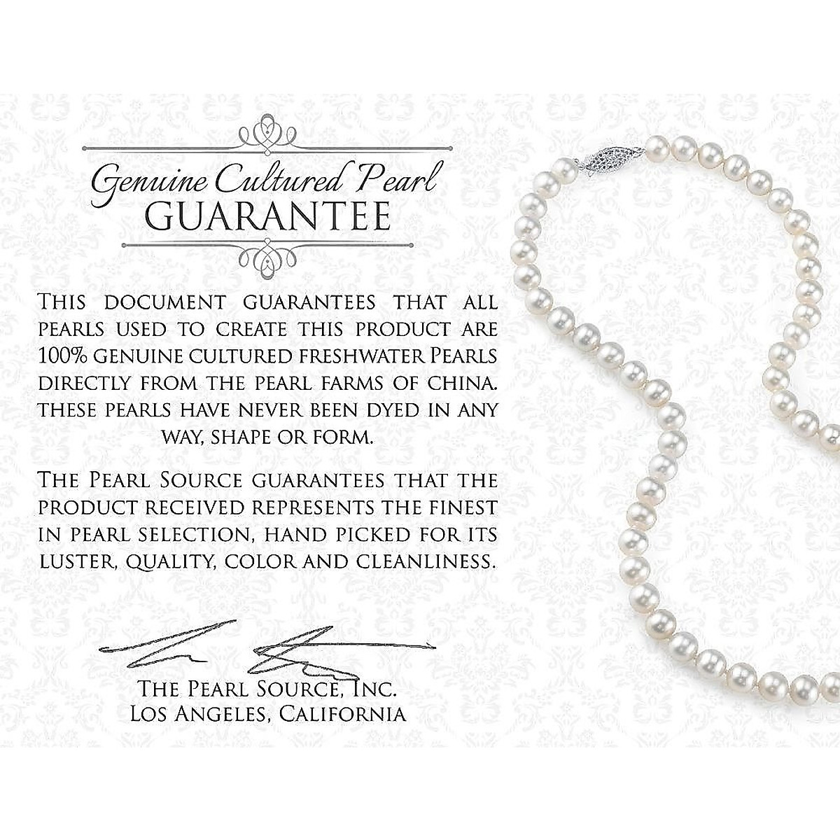 The Pearl Source 8-9mm Genuine White Freshwater Cultured Pearl & Cubic Zirconia Double Pendant Necklace for Women