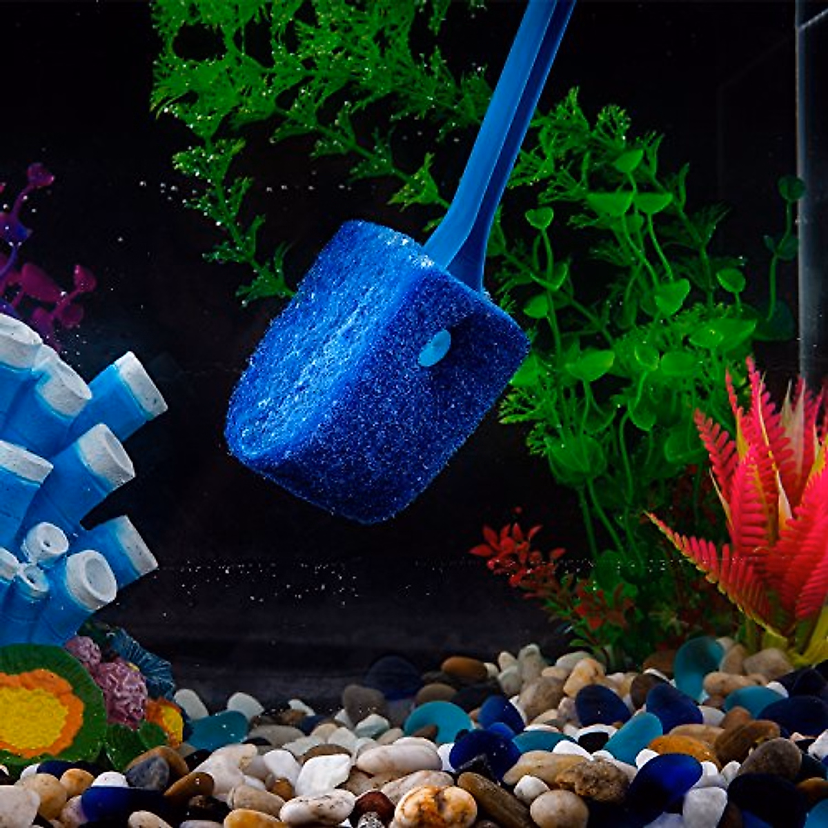 SLSON Aquarium Algae Scraper Double Sided Sponge Brush Cleaner Long Handle Fish Tank Scrubber for Glass Aquariums and Home Kitchen,15.4 inches