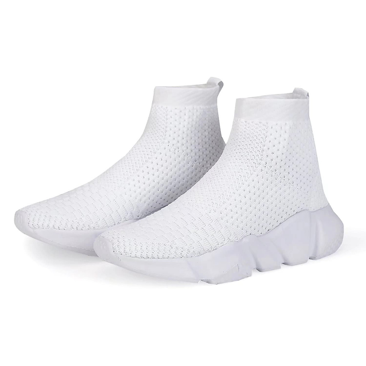 YAVY Girls Sneakers White Walking Shoes Boys High Top Sneakers Breathable Kids Tennis Shoes Lightweight Walking Shoes Slip On Knit Sock Sneakers for Girls Tennis Shoes Size 4.5 White 054-36