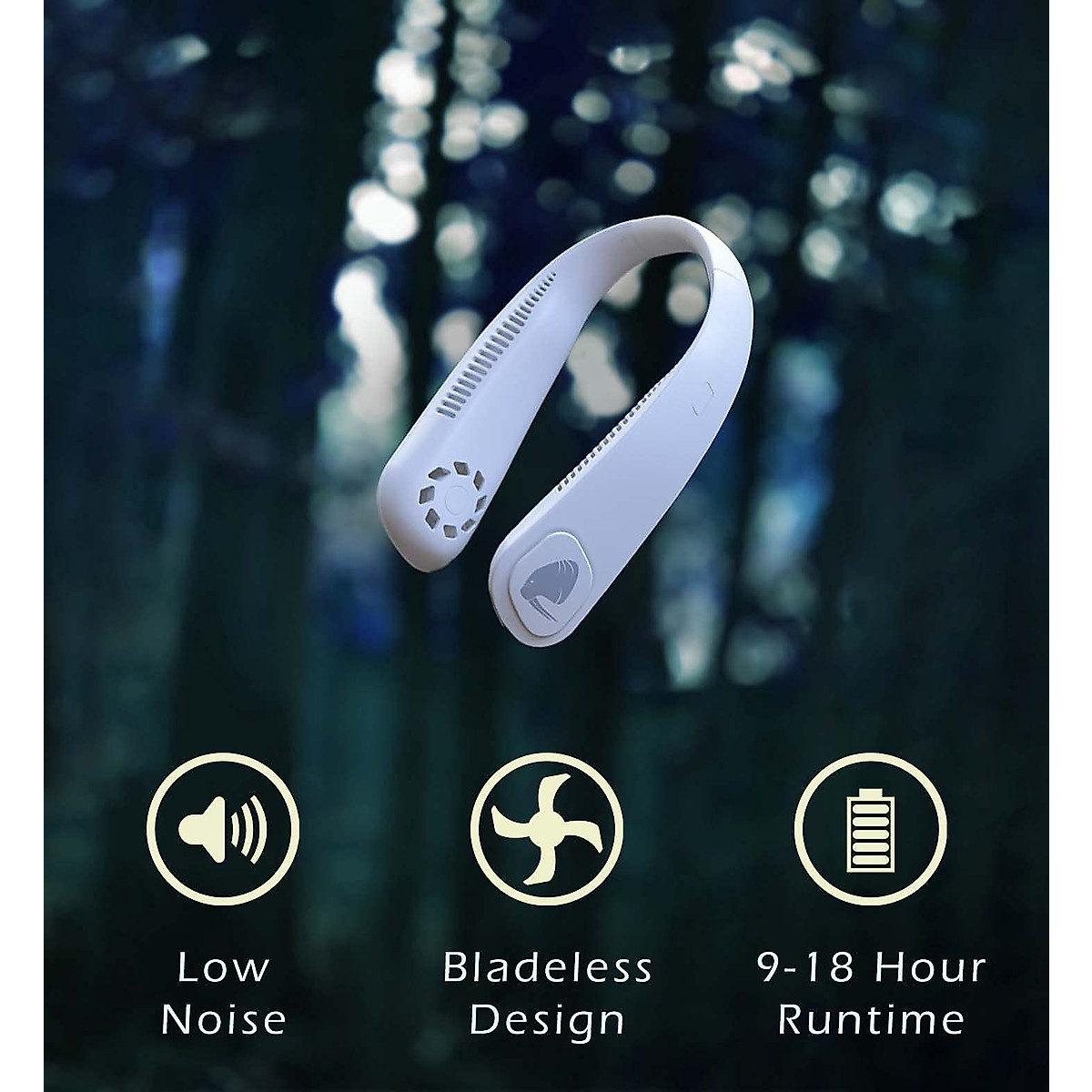 WARATECH IVORY1 9000mAh 9-18 Hour Battery, Personal Bladeless Neck Fan, Wearable Hands Free Portable Neck Fans, 3 Speeds, Rechargeable Portable Neck Cooling Fan for Outdoor/Indoor use, White.
