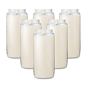 Tribello 6 Day Candles, 6 Pack | 6” White Pillar Candles for Memorial, Religious Ceremony, Party Decor, Emergency Survival | Unscented Slow Burning 100% Vegetable Wax in Plastic Jar Container